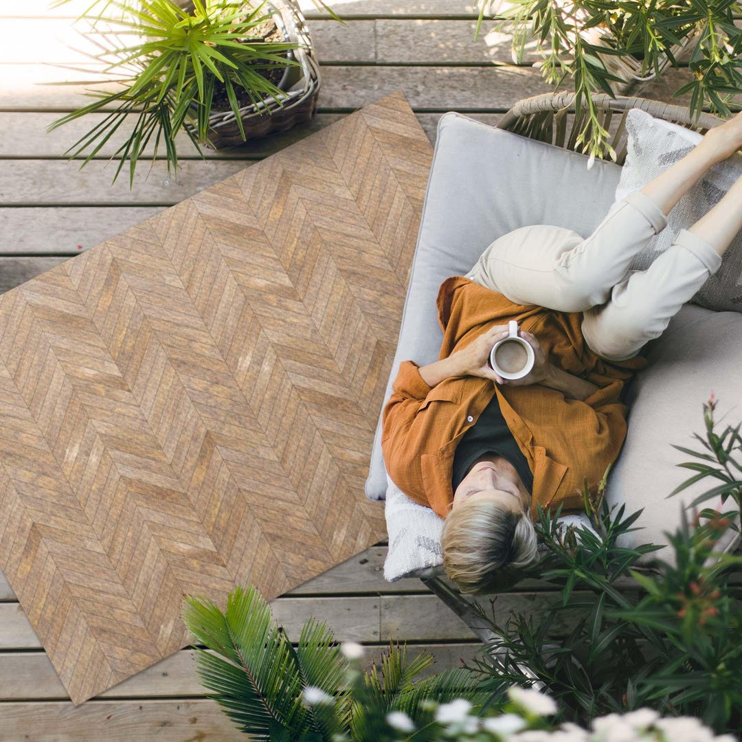 Retro Wooden Herringbone Parquet Floor Outdoor Rug, Texture Patio ...