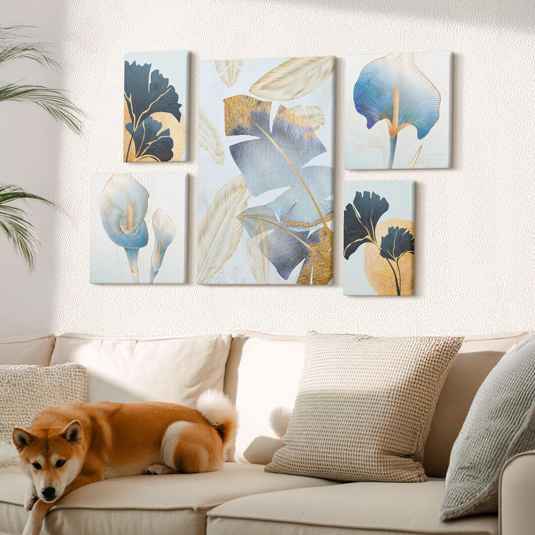 Canvas Art Set of 5 - Plant Motifs in A Modern Style With Delicate ...