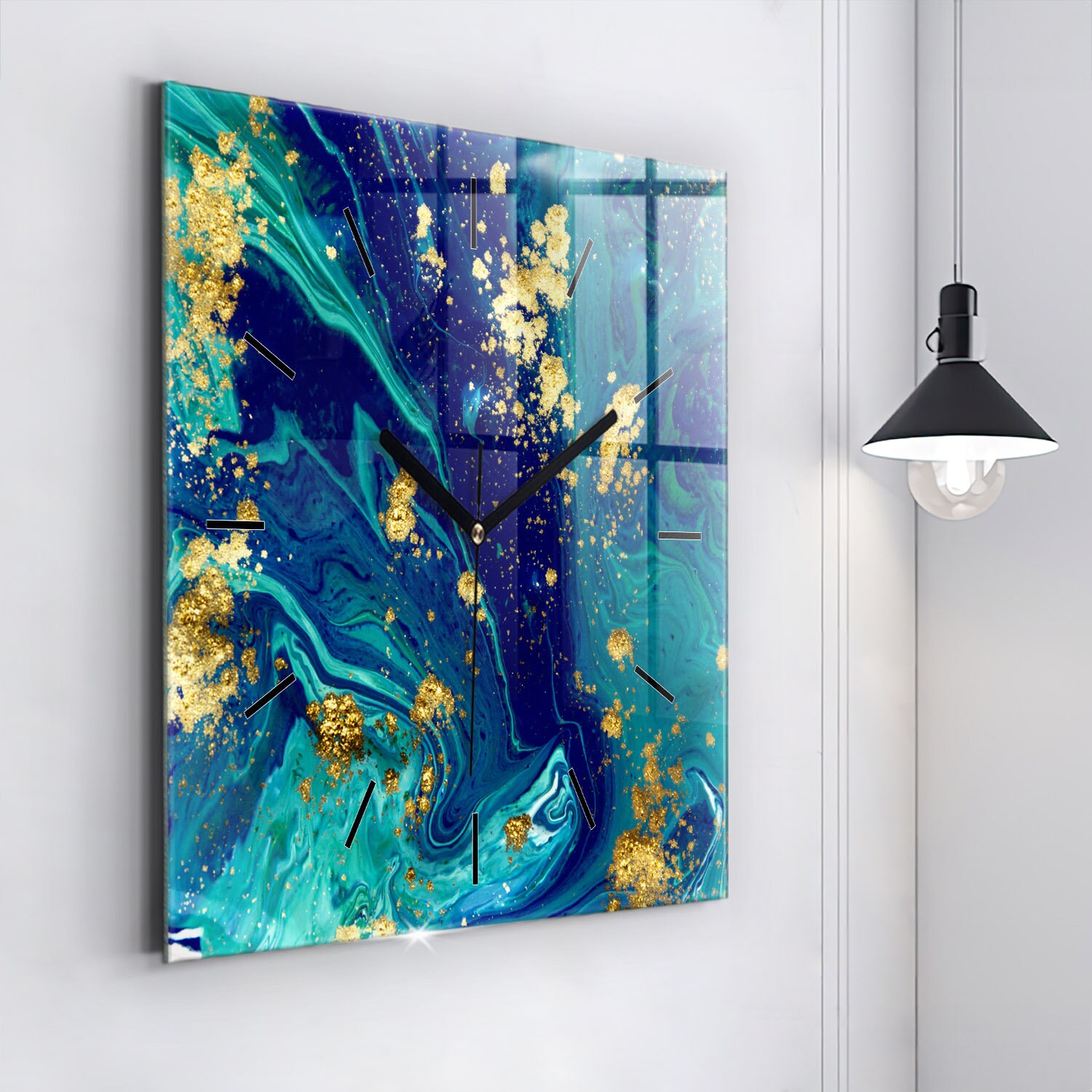 Modern Abstraction Glass Clock, Blue Wall Clock, Abstract Hanging Clock ...