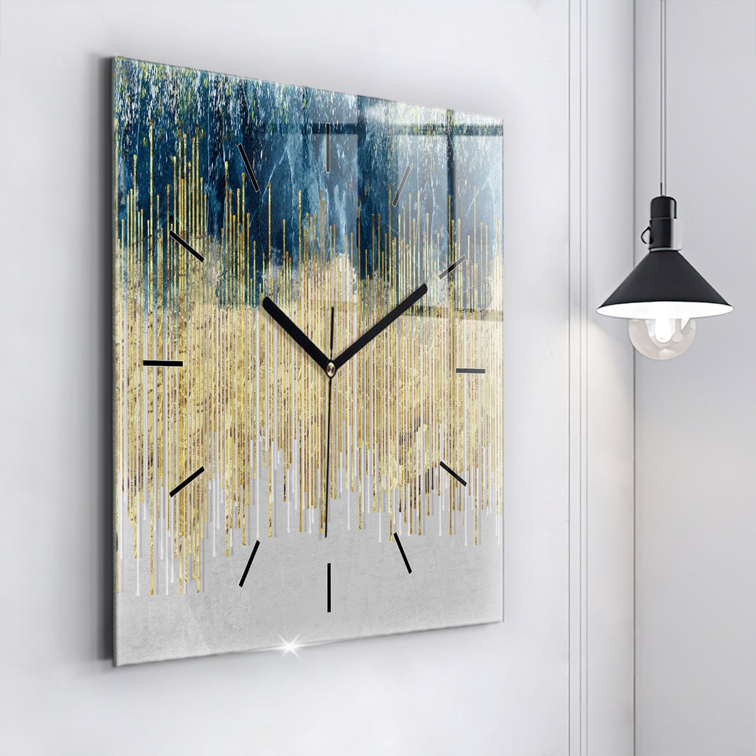 Decorative Pattern and Gold Glass Clock, Multicolour Wall Clock ...