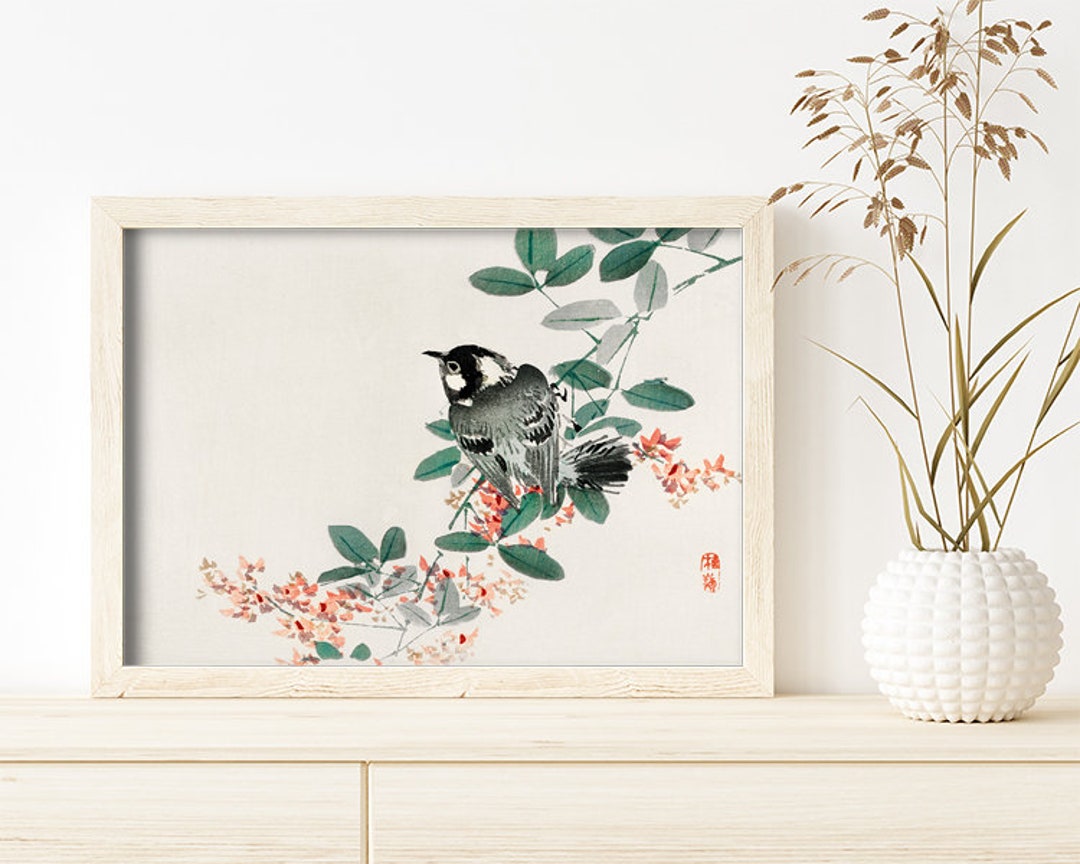 Poster Wall Art Black Capped Chickadee Print by Kono Bairei #RO405 ...
