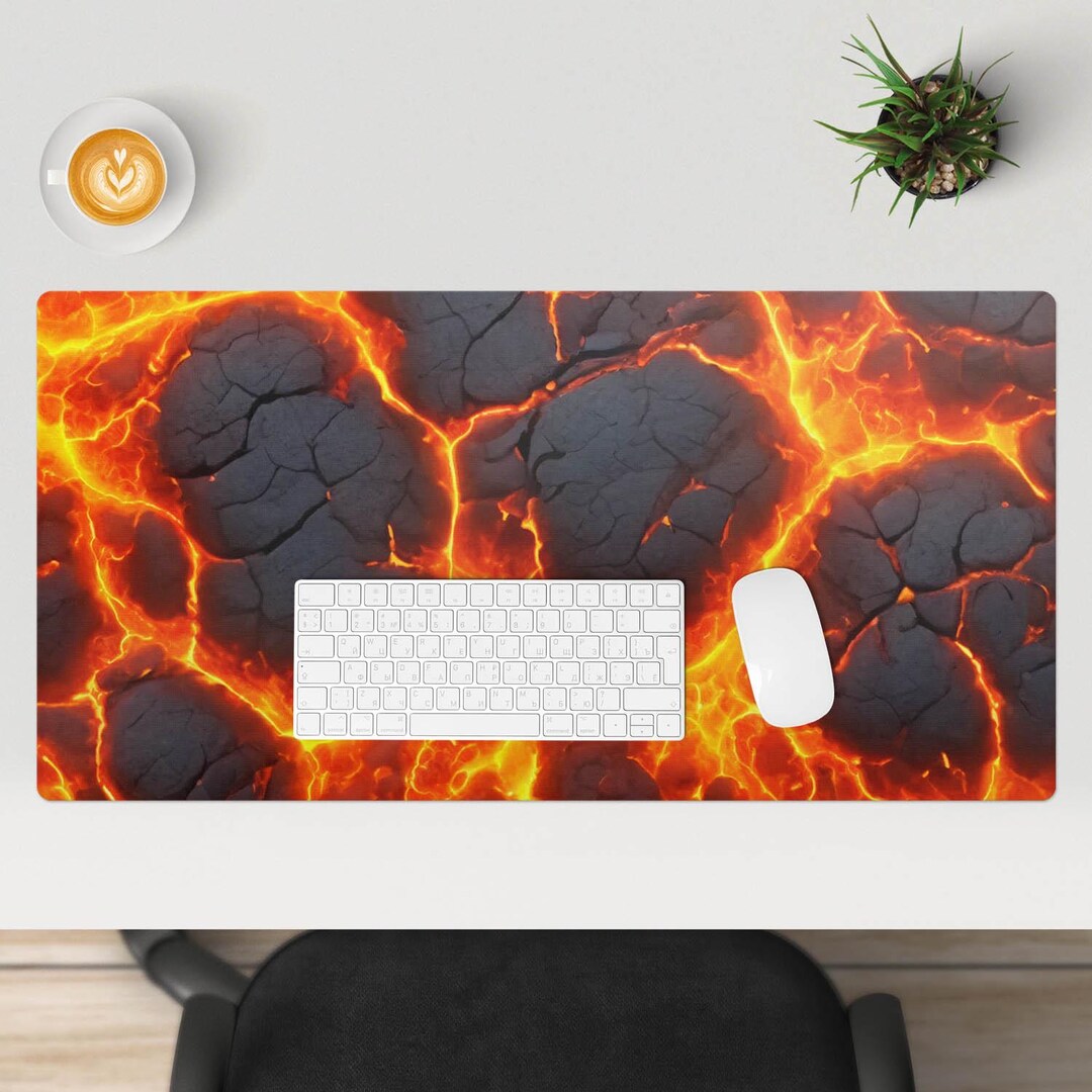 Lava Cracks Desk Cover, Orange Desk Mat, Table Protector Pad, Textures ...