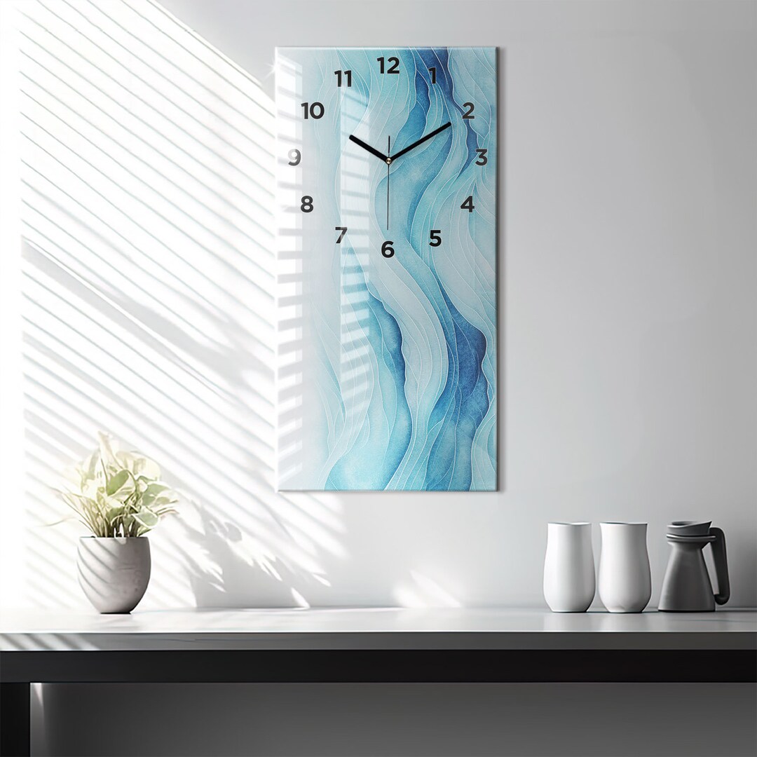 Blue Clouds Wall Clock, Blue Glass Clock, Abstract Hanging Clock ...