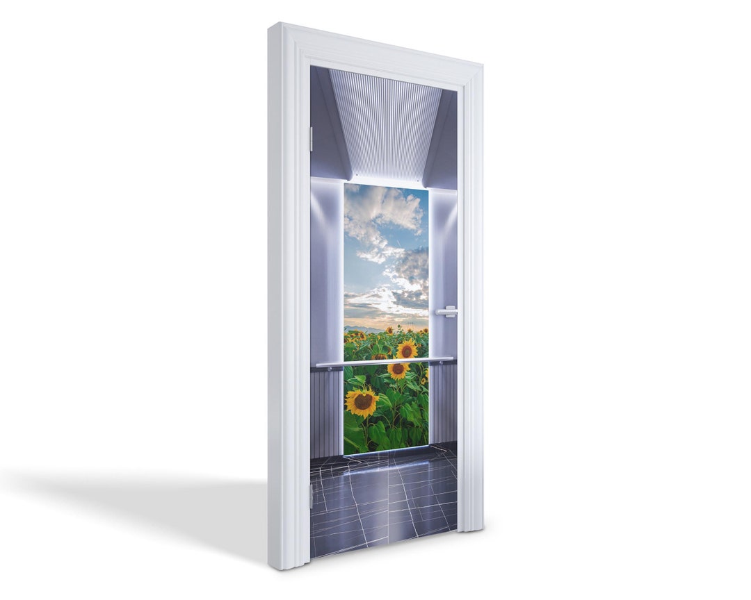 Elevator With A View Door Sticker, Self-adhesive Cover, Landscapes Door ...