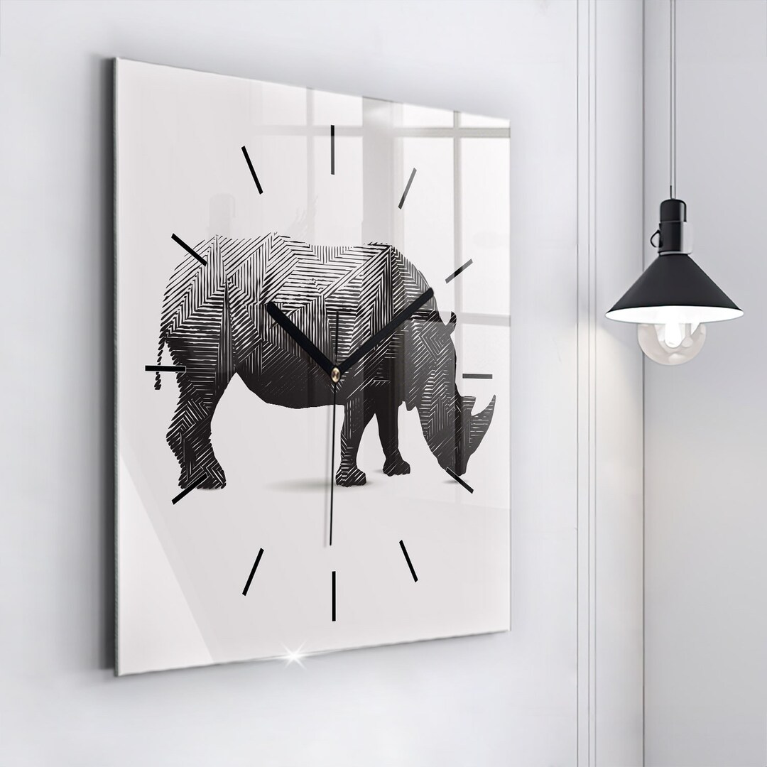 Line Art. Glass Clock, Black Modern Wall Clock, Animal Minimalistic ...