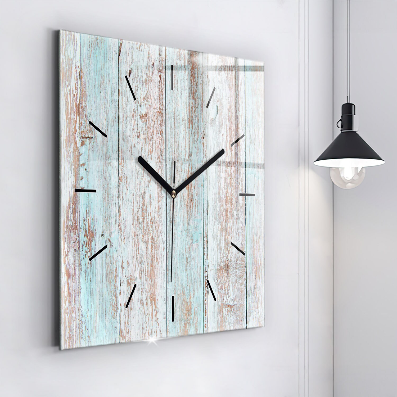 Pastel Wood Glass Clock, Turquoise Wall Clock, Nature Hanging Clock ...