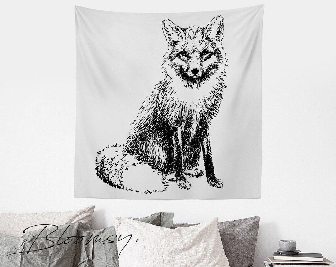 Cute Foxy Tapestry, Floral, Fox, Animal, Forest, Sketch, Art, Wall ...