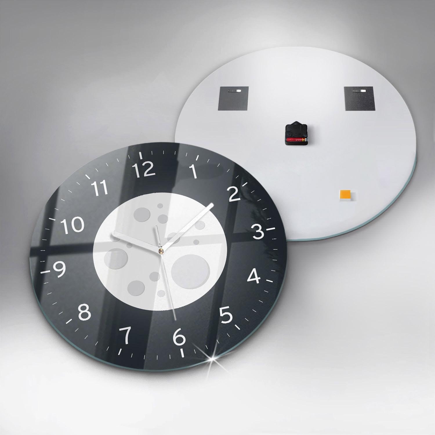 Clock Full Moon, Astronomy Themed Black Hanging Clock, Unique Number ...