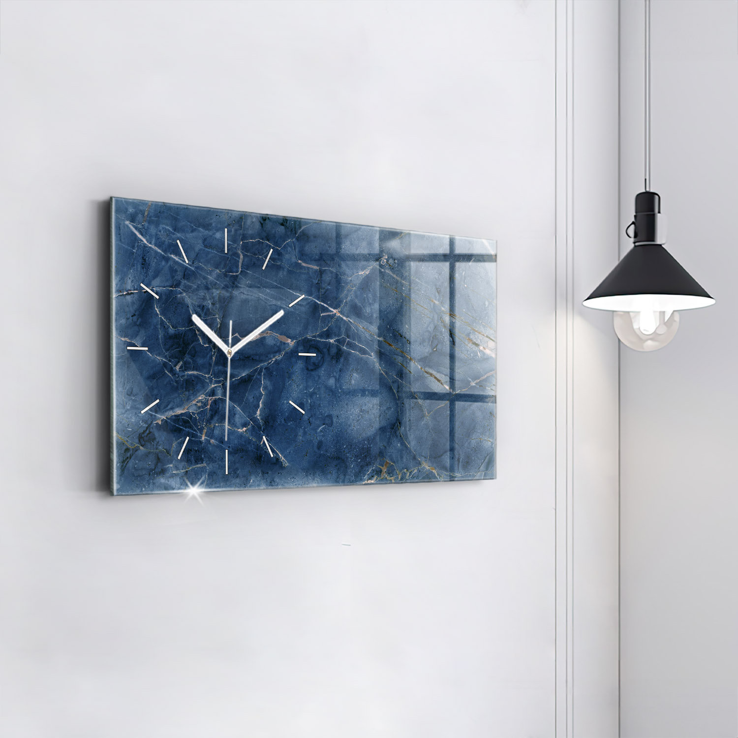 Blue Marble Texture Modern Wall Clock, Blue Glass Clock, Abstract ...