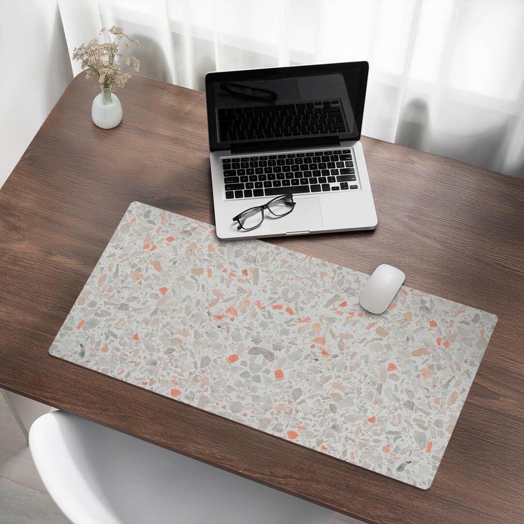 Terrazzo Symmetrical Desk Mat, Gray Desk Pad, PVC Table Protector ...