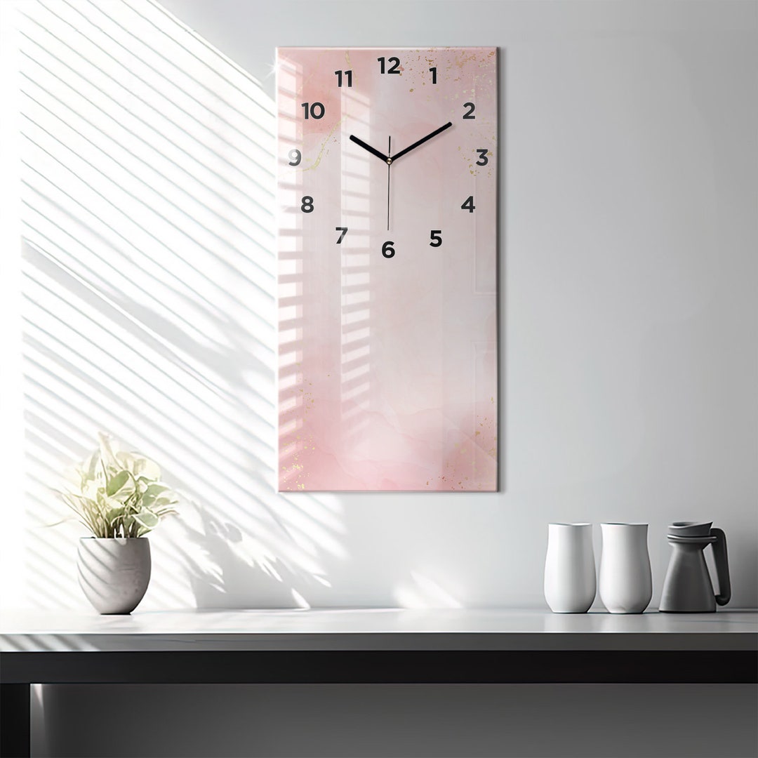 Pink Marble Minimalistic Clock, Pink Glass Clock, Abstract Hanging ...