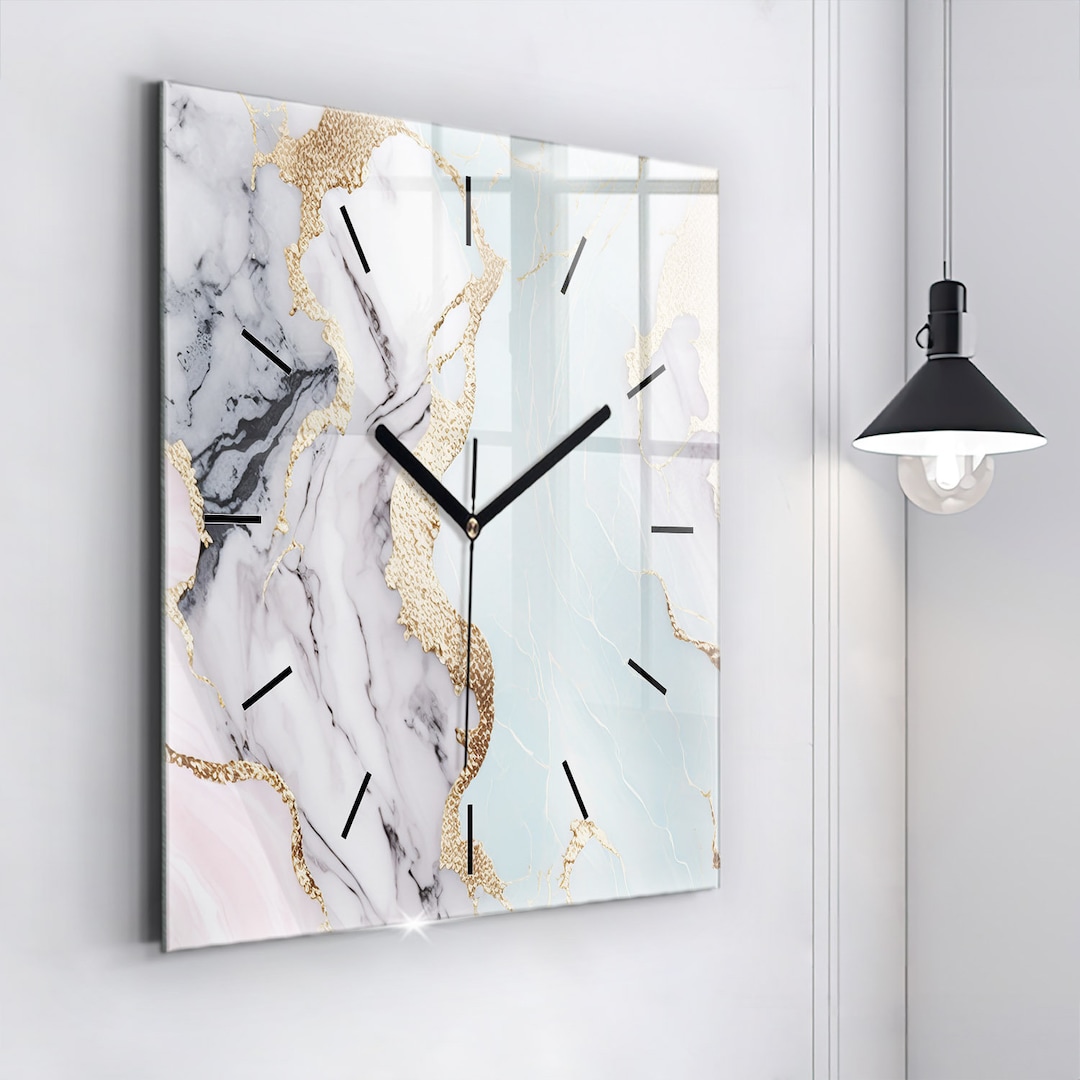 Pastel Marble Glass Clock, Multicolour Printed Clock, Abstract Modern ...