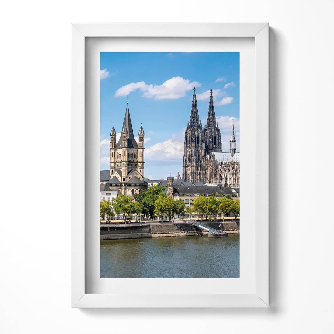 Panorama in Cologne Framed Art, City Illustration in Frame , Blue Wall ...