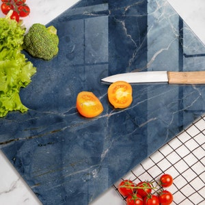 Stone Texture Marble Chopping Board, Tempered Glass Cutting Board, Blue ...