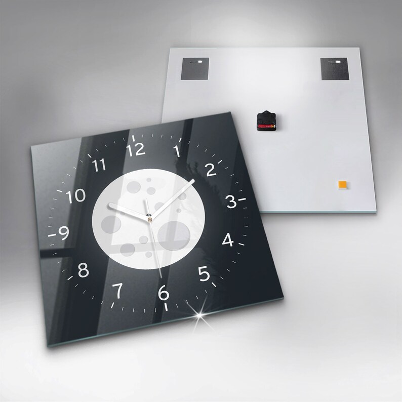 Clock Full Moon, Astronomy Themed Black Hanging Clock, Unique Number ...