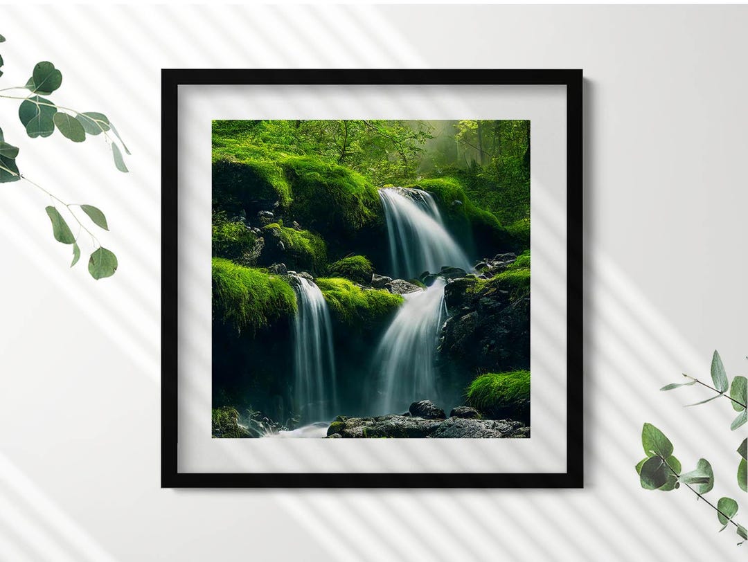Waterfalls in the Middle of the Forest Framed Art, Landscape ...