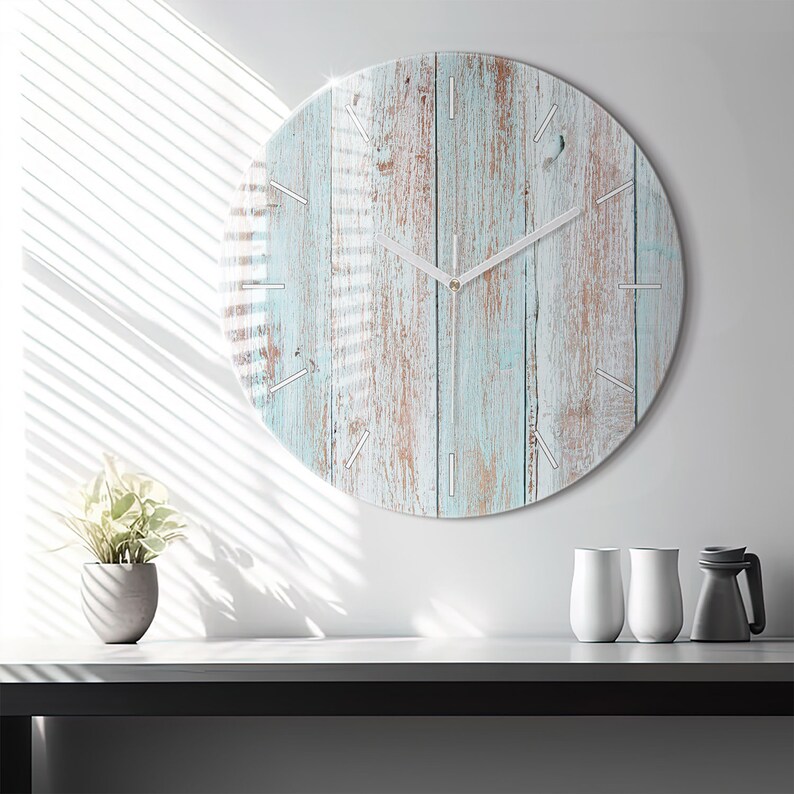 Pastel Wood Glass Clock, Turquoise Wall Clock, Nature Hanging Clock ...