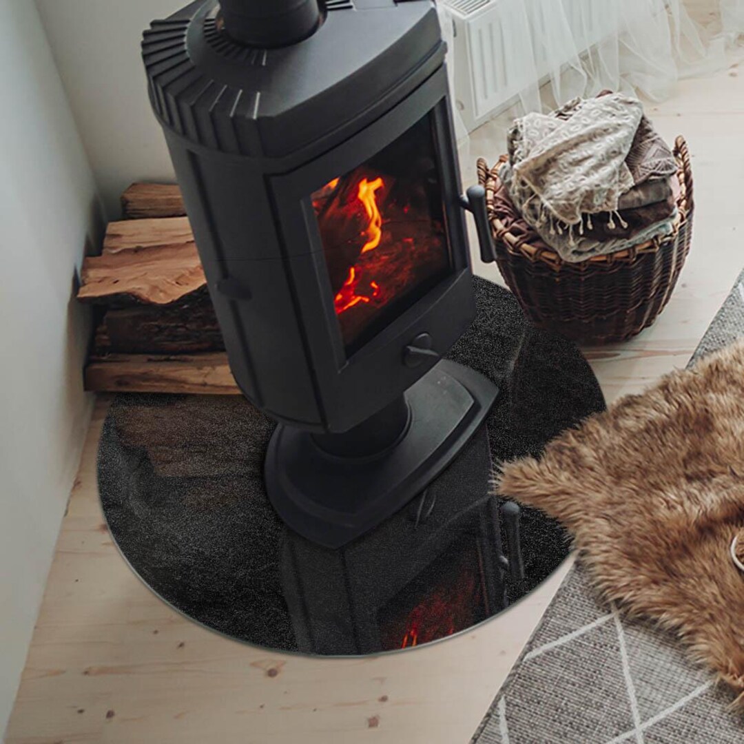 Stone Surface Texture Round Fireplace Floor Plate, Black Fireplace ...