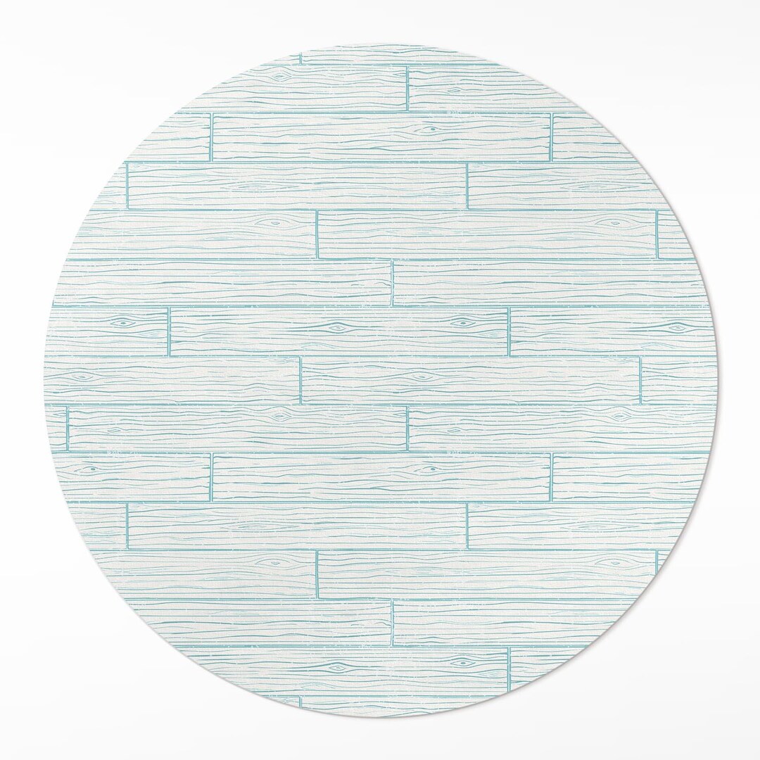 Solid Wood Floor Panels Round Area Rug, Texture Vinyl Flooring, Blue ...