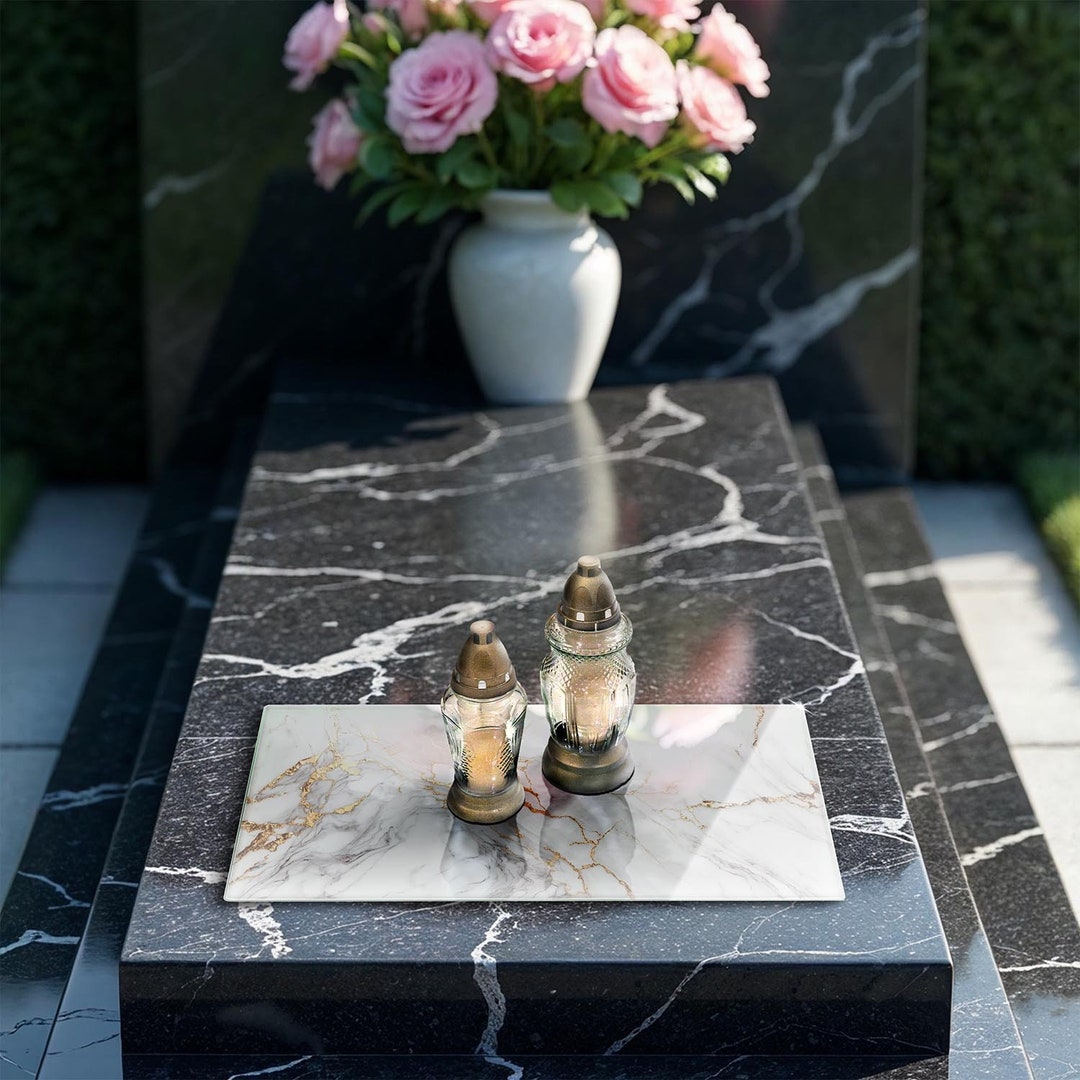 Light Marble With Gold Tempered Glass Plate, Votive Stand, Organic ...