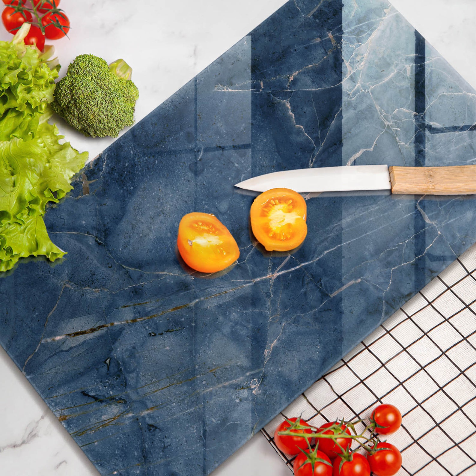 Stone Texture Marble Chopping Board, Tempered Glass Cutting Board, Blue ...