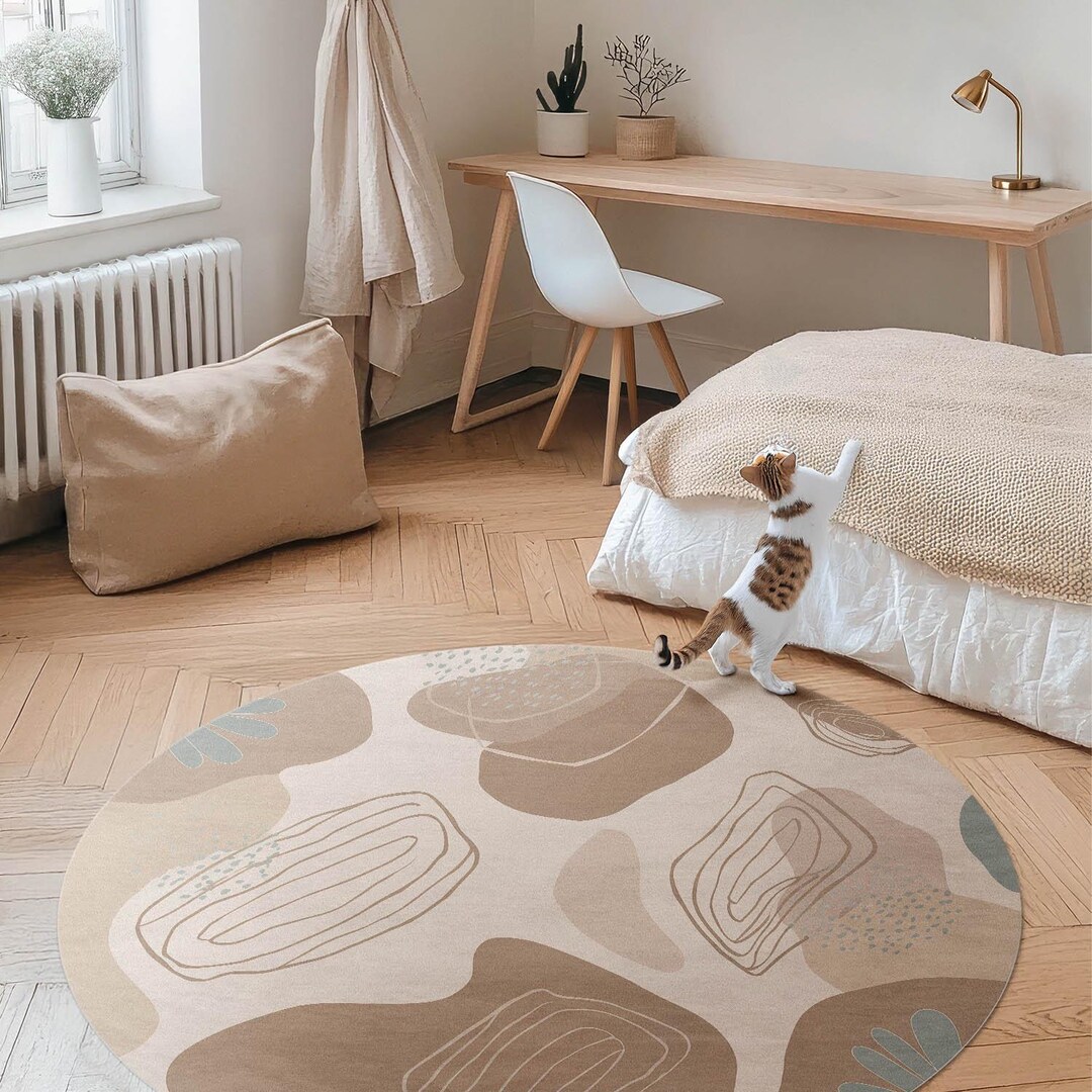 Abstract Boho Streamlined Spots and Lines Round Area Rug, Abstraction ...