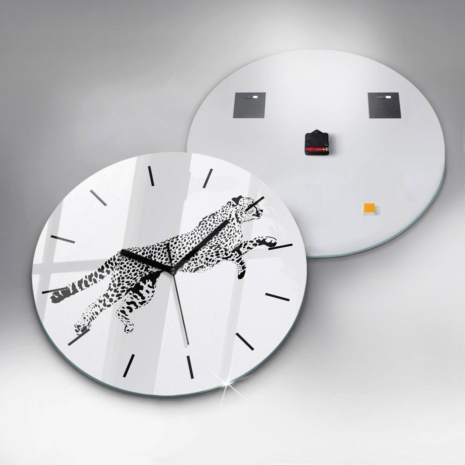 Panther Silhouette Glass Clock, Black Minimalistic Clock, Animal Wall ...