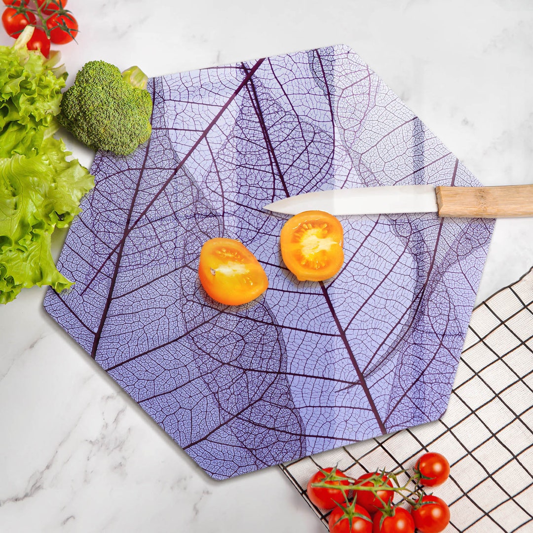 Leaves With Veins Chopping Board, Tempered Glass Cutting Board, Purple ...