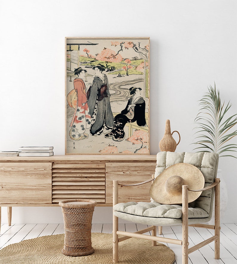 Poster Wall Art Japanese Women in Kimono by Eishi Hosoda RO447 Beige ...