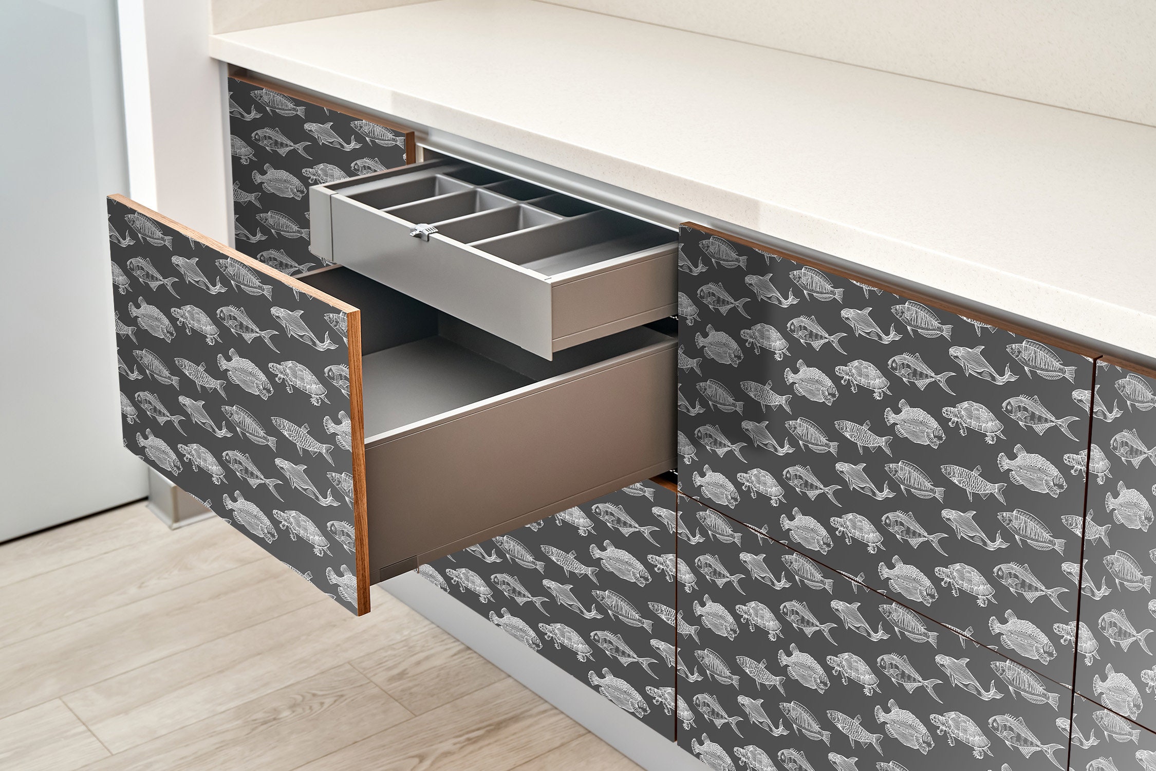 Cartoon Fish and Turtles Furniture Sticker, Texture Adhesive Foils ...