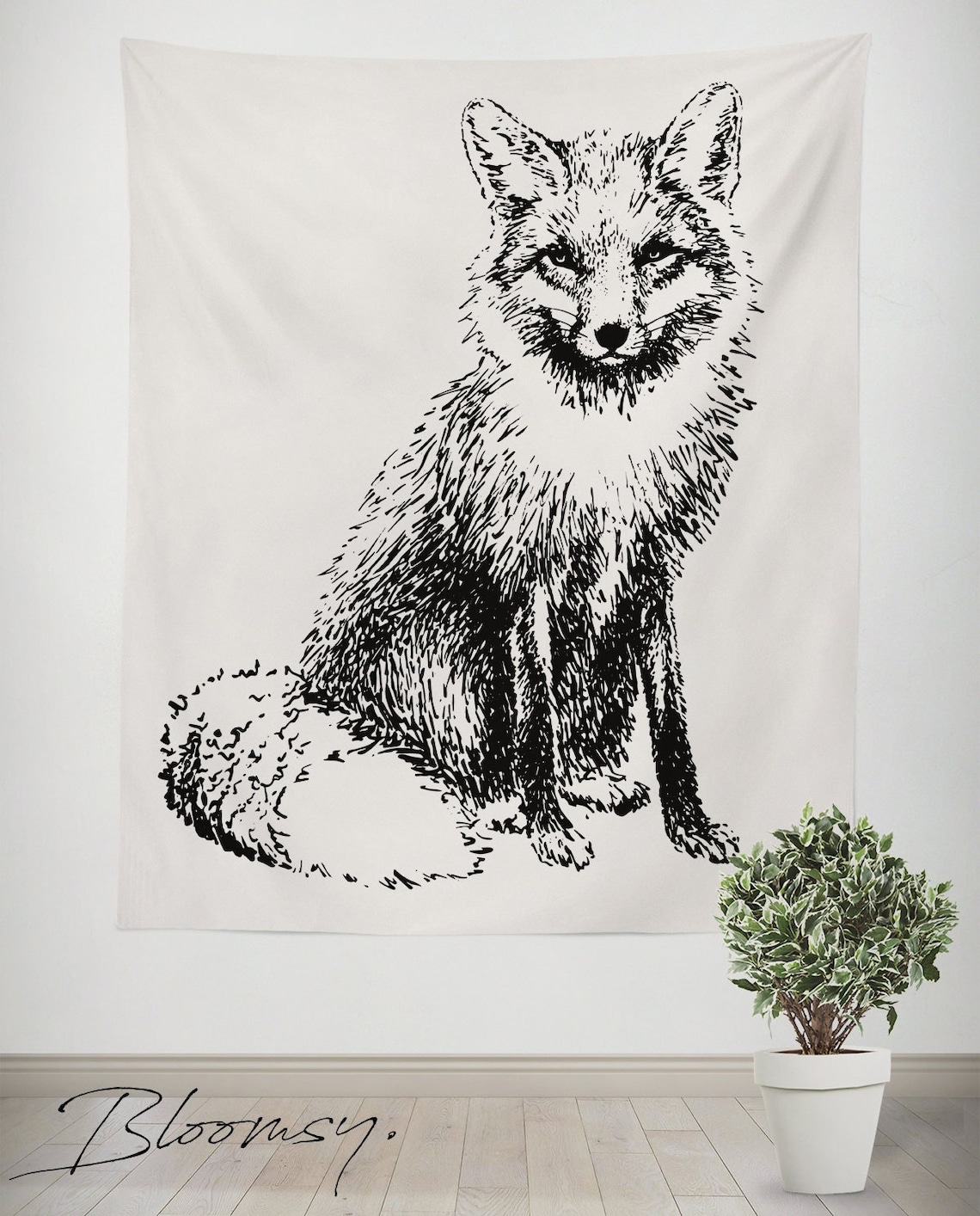 Cute Foxy Tapestry, Floral, Fox, Animal, Forest, Sketch, Art, Wall ...
