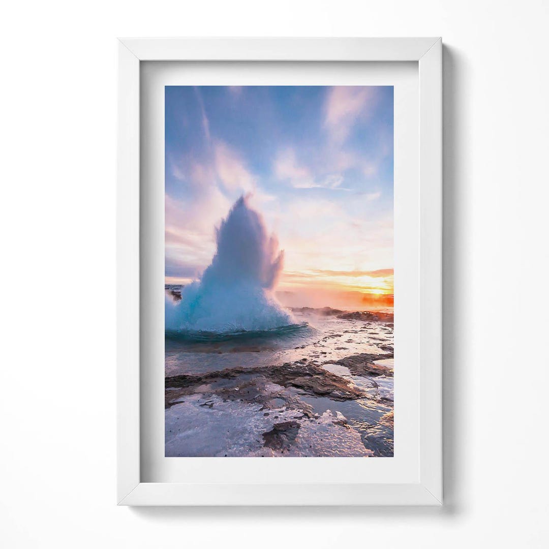 Geyser on the Island of Iceland Print in Frame, City Art Print, Blue ...