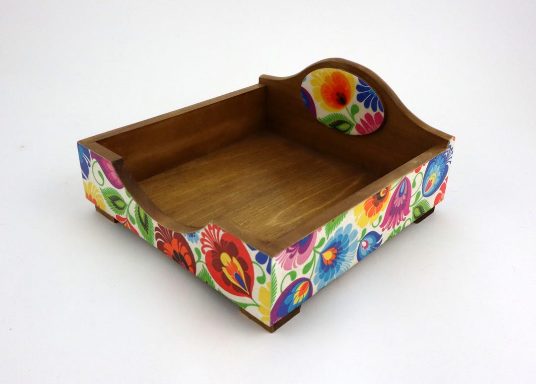 Wooden Napkin Holder, Elegant Box for Napkins, Tissues, Łowicz Pattern ...