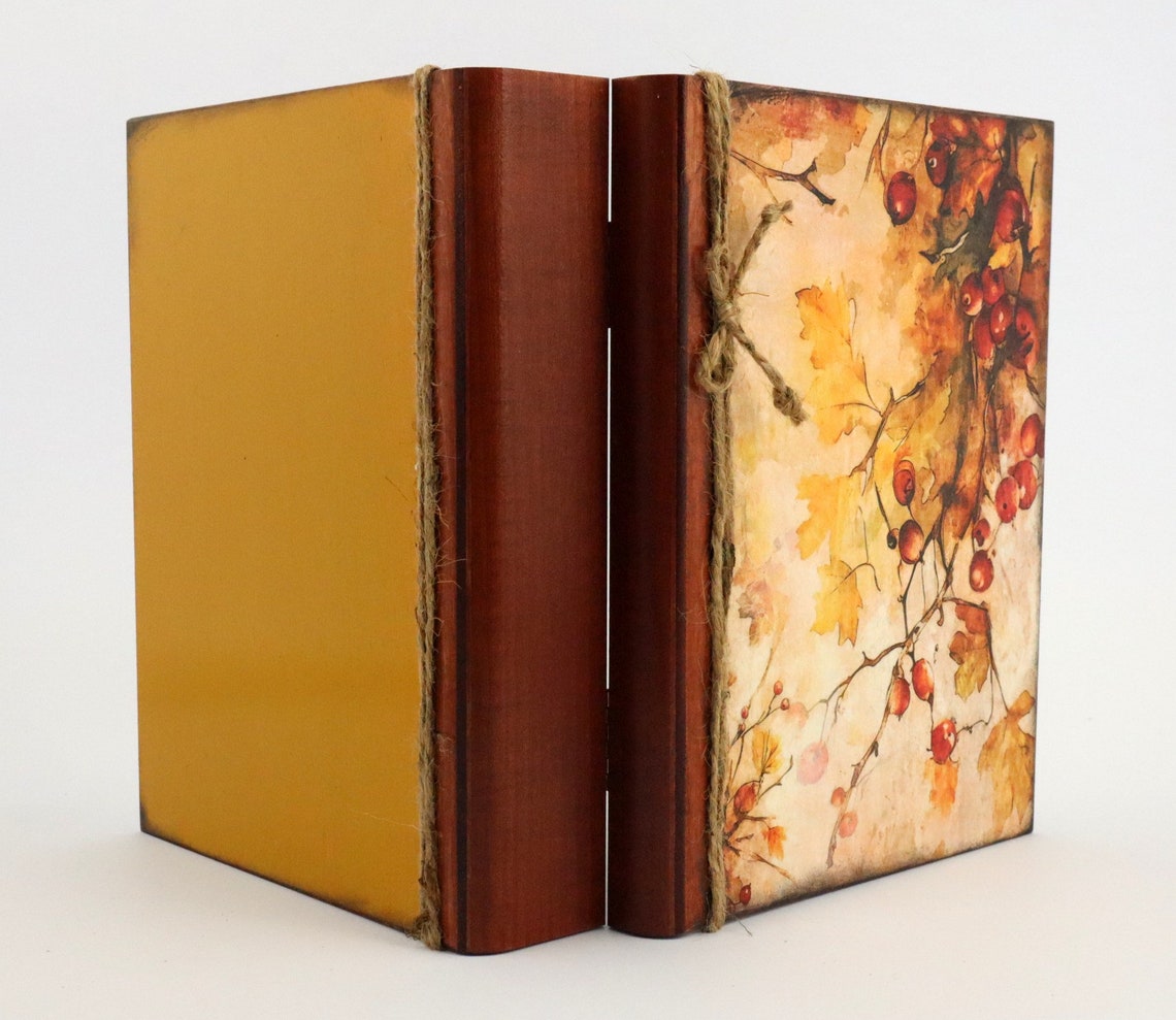 Wooden Book-shaped Box With Autumn Motif and Brass Clasp – Keepsake Box ...