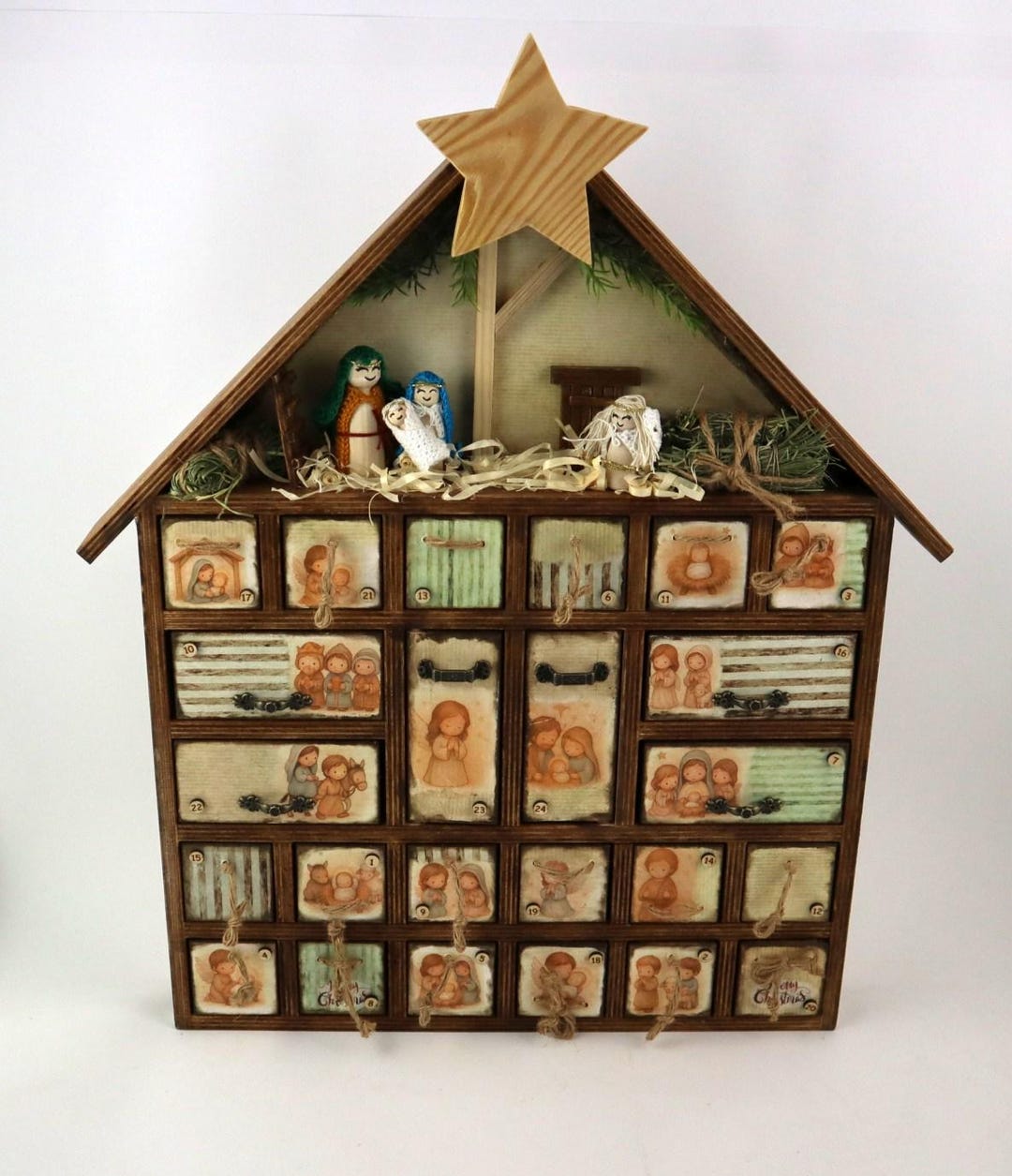 Handmade Wooden Advent Calendar – Nativity Scene With Biblical Figures ...