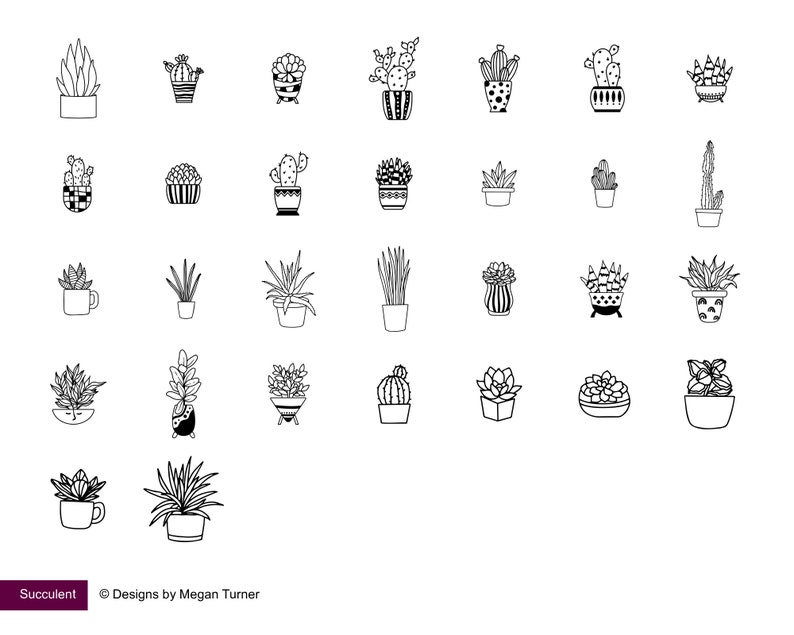 100 Succulent Cactus Procreate Stamps: Potted Plant Brush Set (digital ...