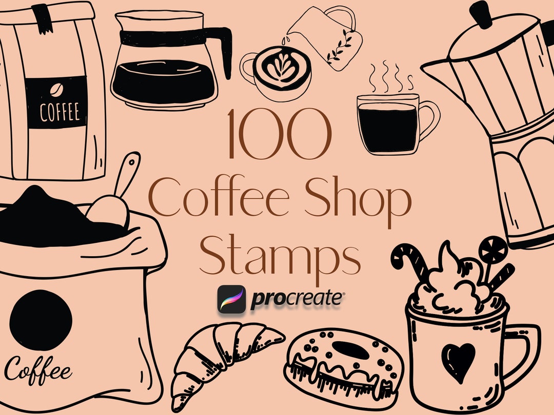100 Coffee Shop Procreate Stamps: Mugs, Cakes, Donuts (brushset) - Etsy