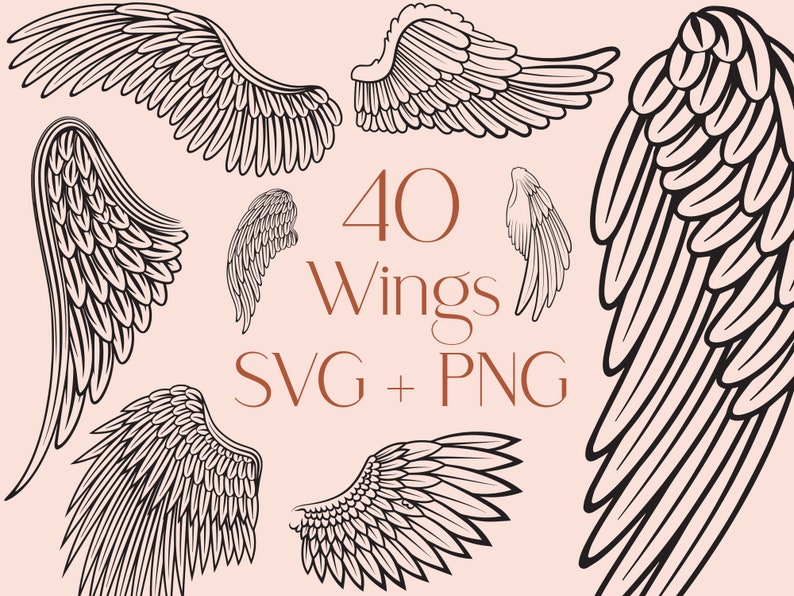 40 Alas de Ángel SVG: Archivos de corte para tatuajes y conmemoraciones ...
