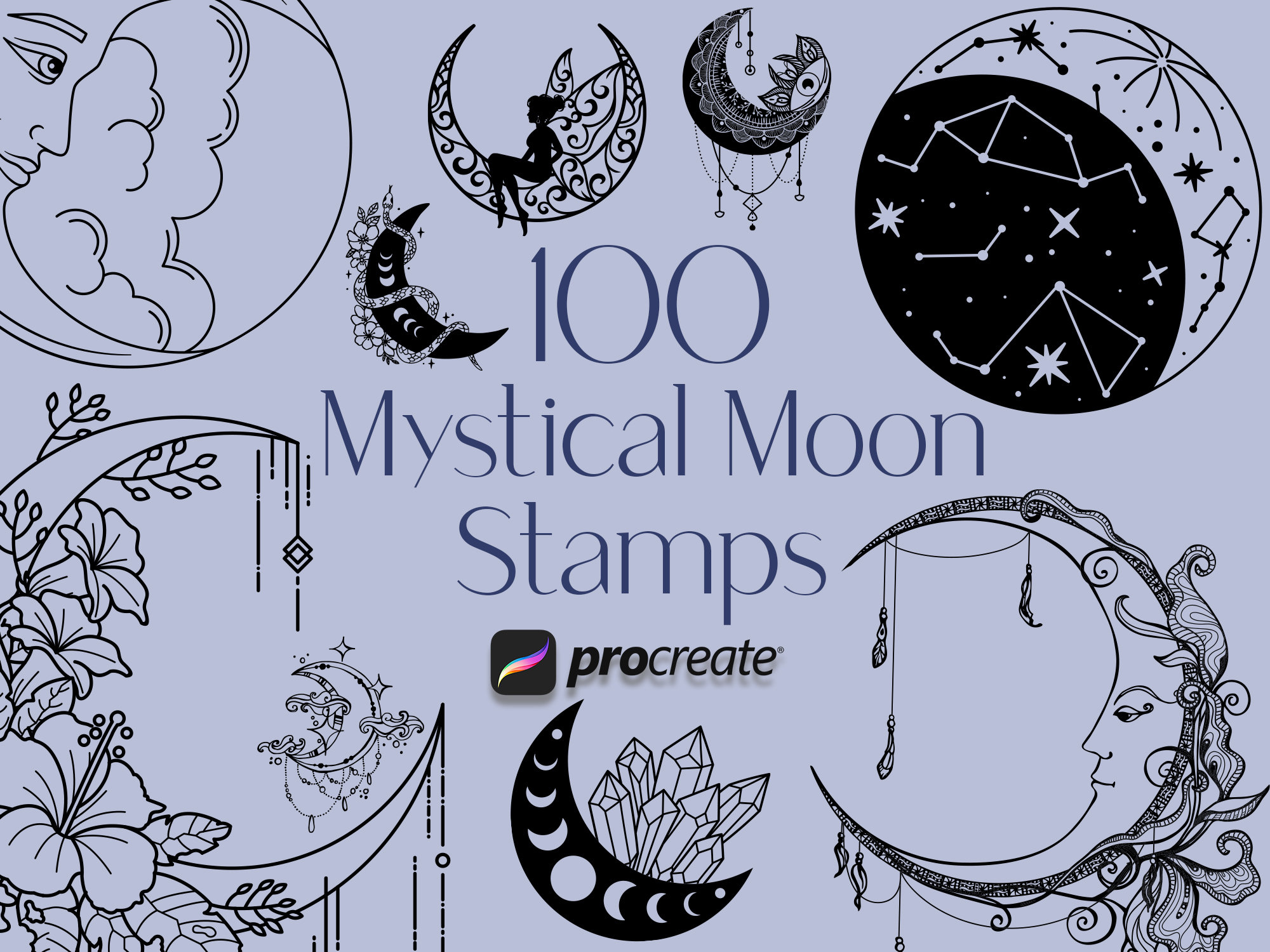 Mystical Moon Procreate Stamps Celestial Procreate Stamps - Etsy UK