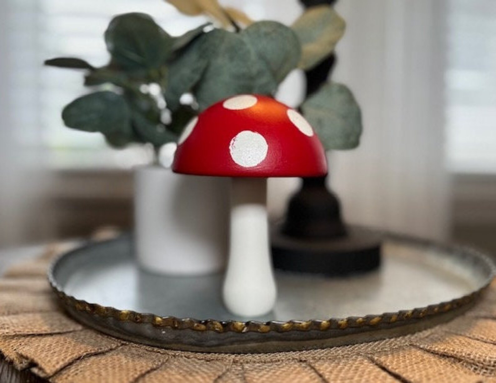 Mushroom Decor, 5 1/2 Inch Tall Painted Wood Mushroom, Red Mushroom ...