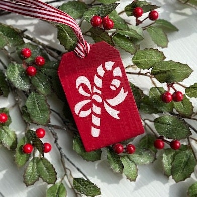 Christmas Wood Gift Tags With Ribbons, Candy Cane Gift Tags With ...