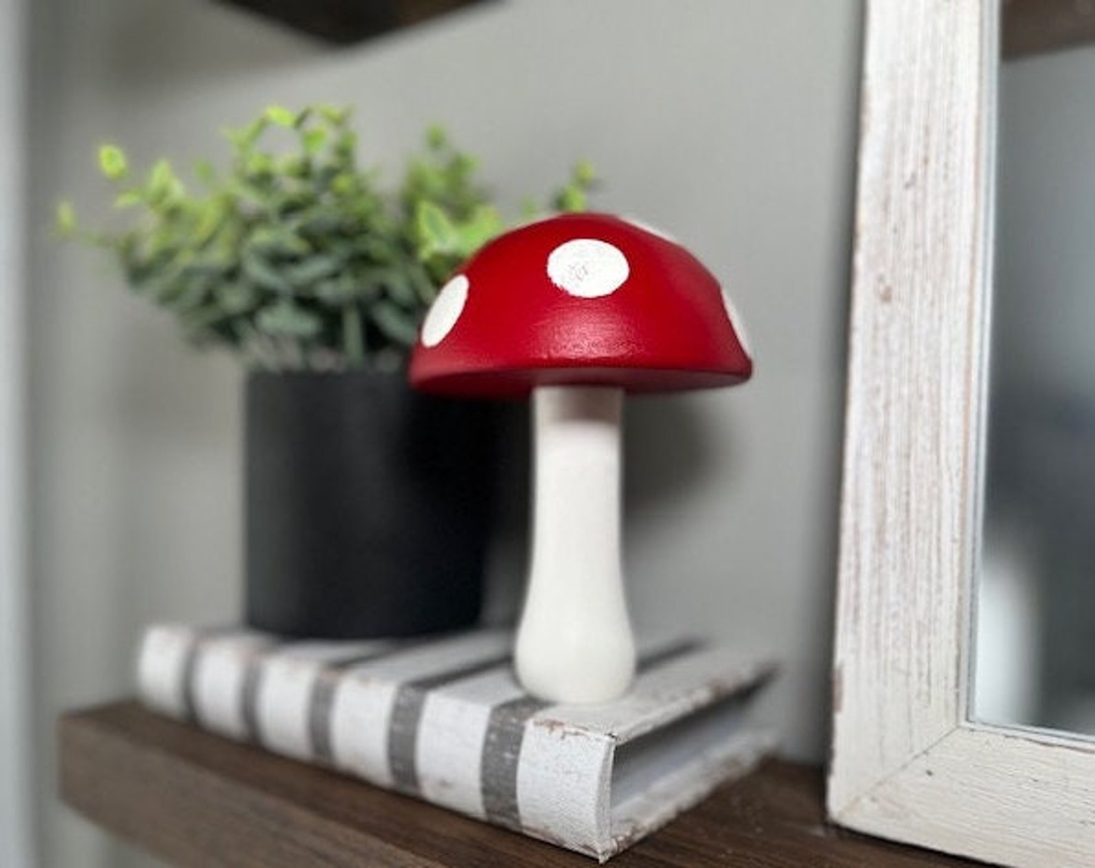 Mushroom Decor, 5 1/2 Inch Tall Painted Wood Mushroom, Red Mushroom ...