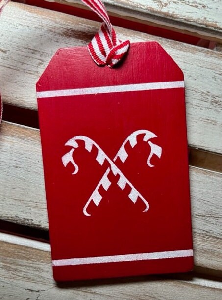 Christmas Wood Gift Tags With Ribbons, Candy Cane Gift Tags With ...