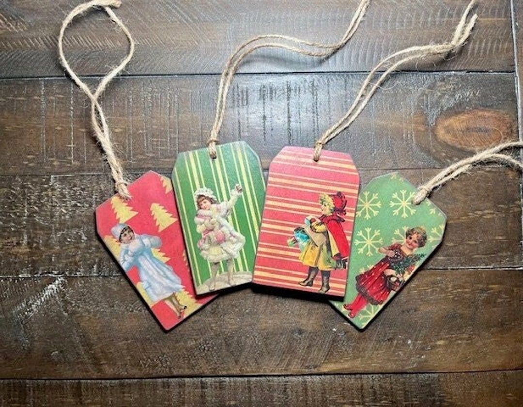 Vintage Style Christmas Wood Gift Tags, Set of 4 Vintage Style Gift ...