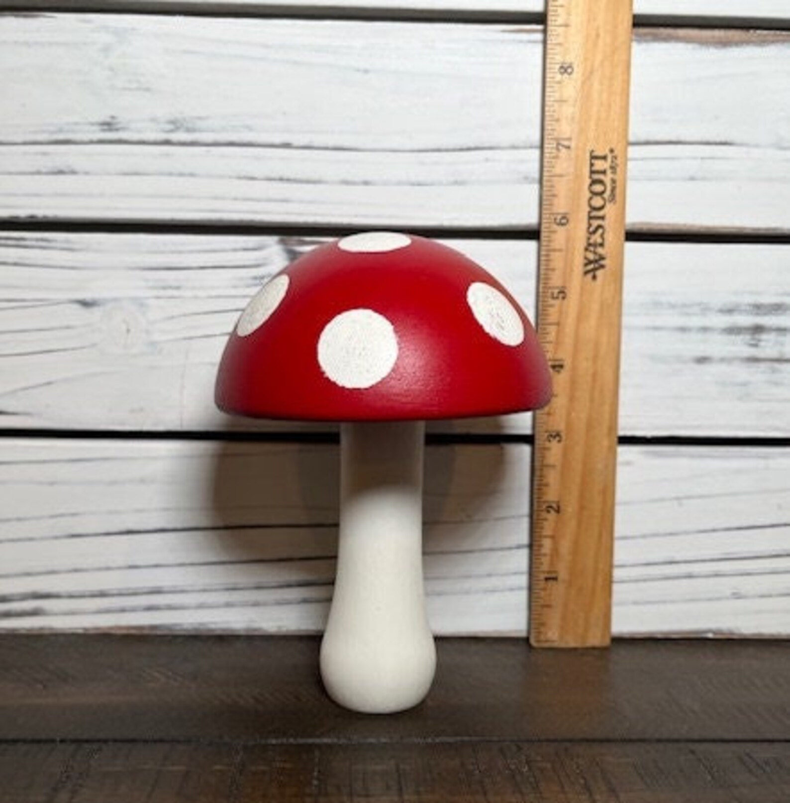 Mushroom Decor, 5 1/2 Inch Tall Painted Wood Mushroom, Red Mushroom ...