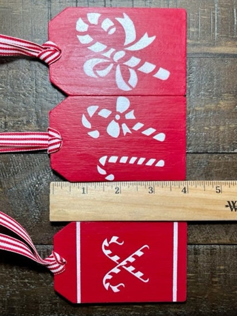 Christmas Wood Gift Tags With Ribbons, Candy Cane Gift Tags With ...
