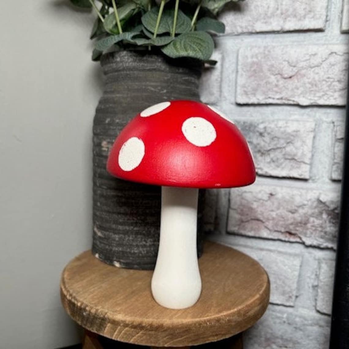 Mushroom Decor, 5 1/2 Inch Tall Painted Wood Mushroom, Red Mushroom ...