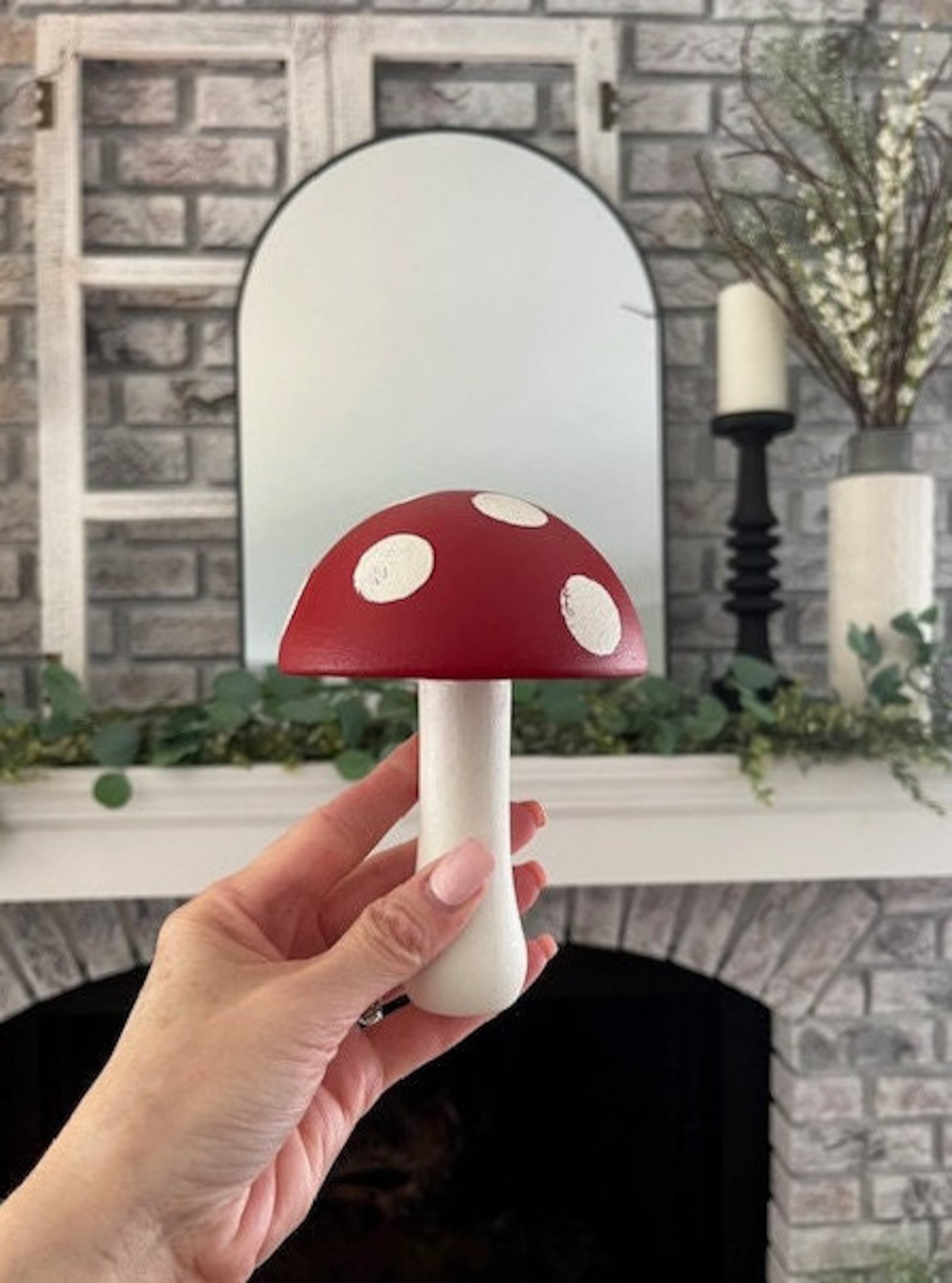 Mushroom Decor, 5 1/2 Inch Tall Painted Wood Mushroom, Red Mushroom ...