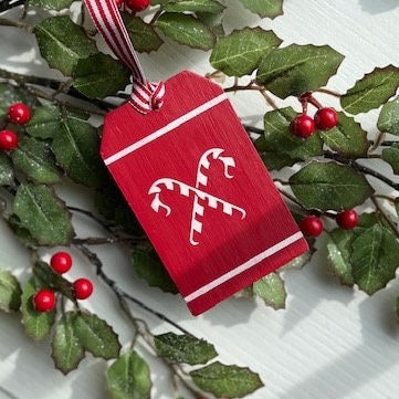 Christmas Wood Gift Tags With Ribbons, Candy Cane Gift Tags With ...
