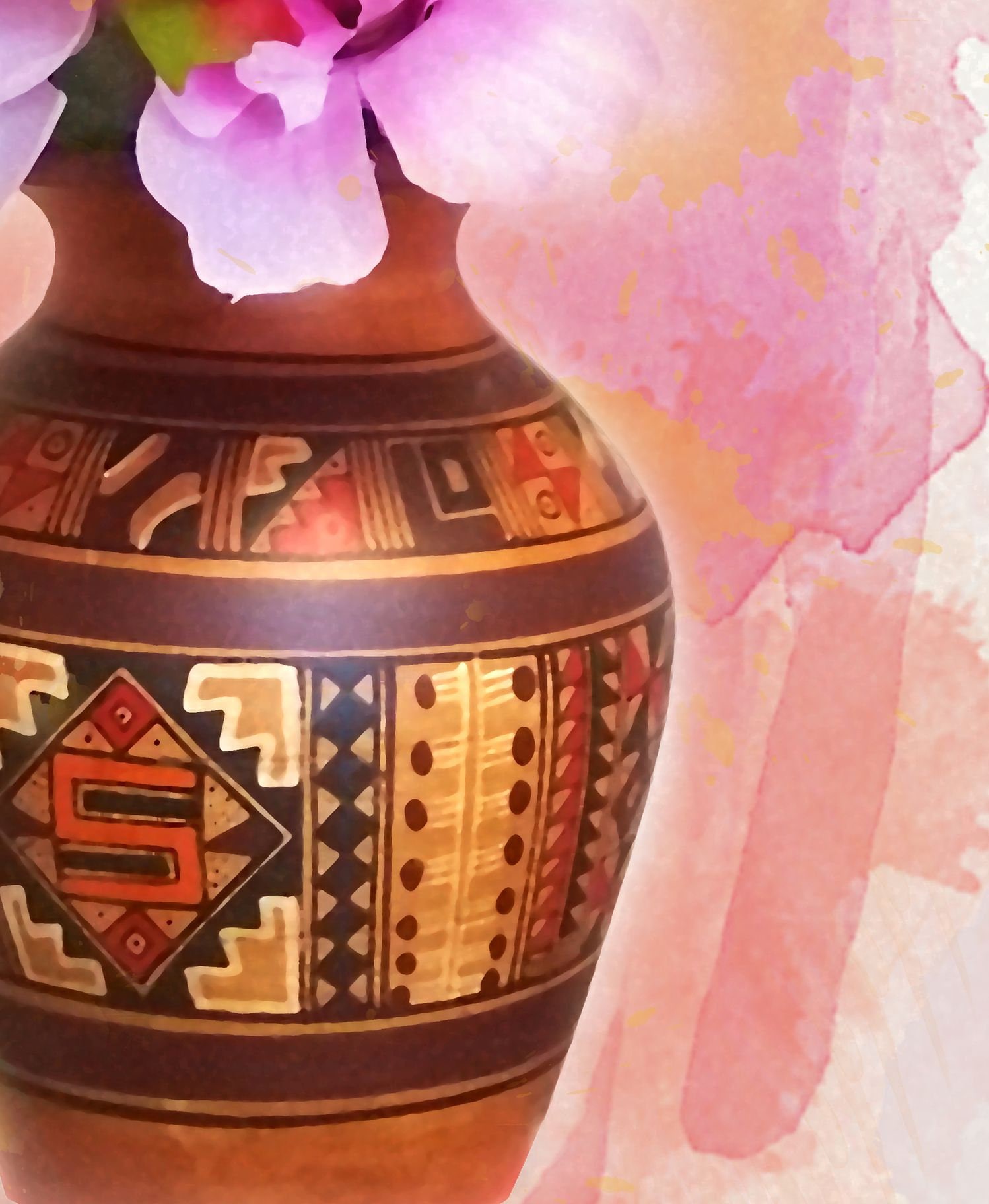 Digital Art Peruvian Vase With Flowers watercolor 300 Dpi JPG - Etsy